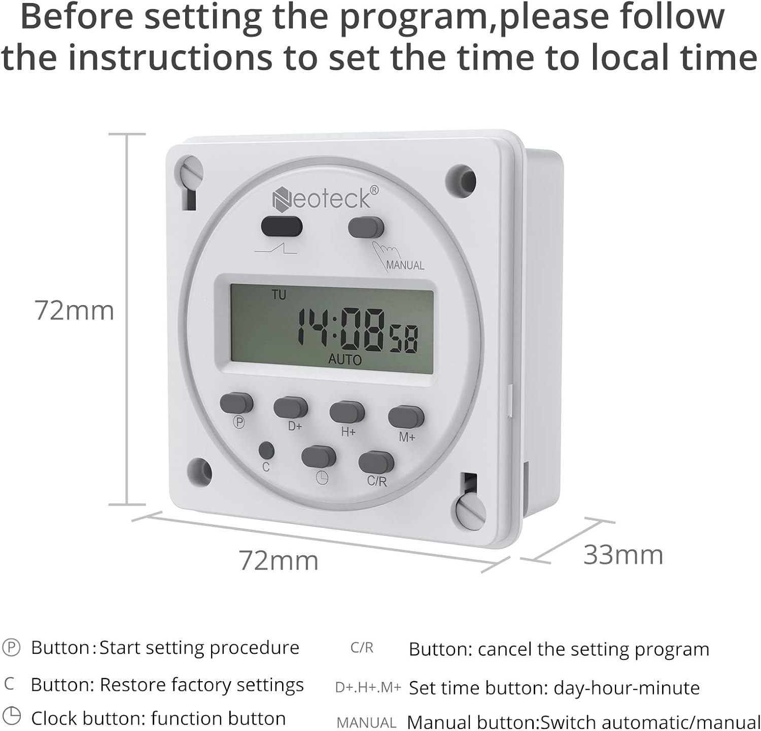 Neoteck DC 12V Timer Switch 16A Digital Electronic LCD Time Relay Switch Programmable Timer with ...