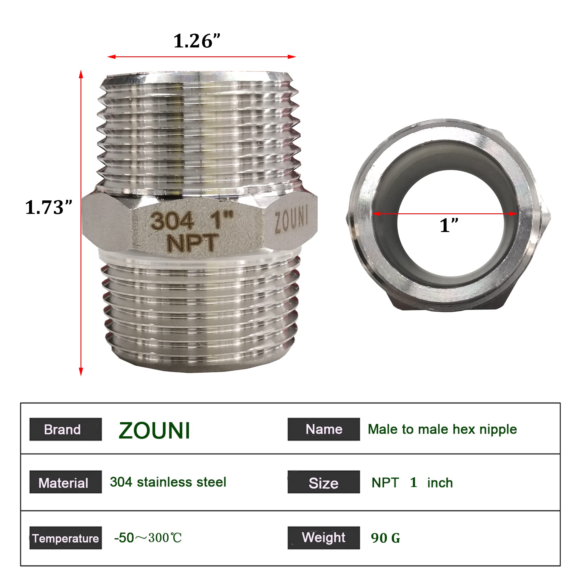 Mua 4PCS Hex Nipple 1" x 1" Male Pipe Fittings, 304 Stainless Steel 1 inch NPT Male Threaded ...