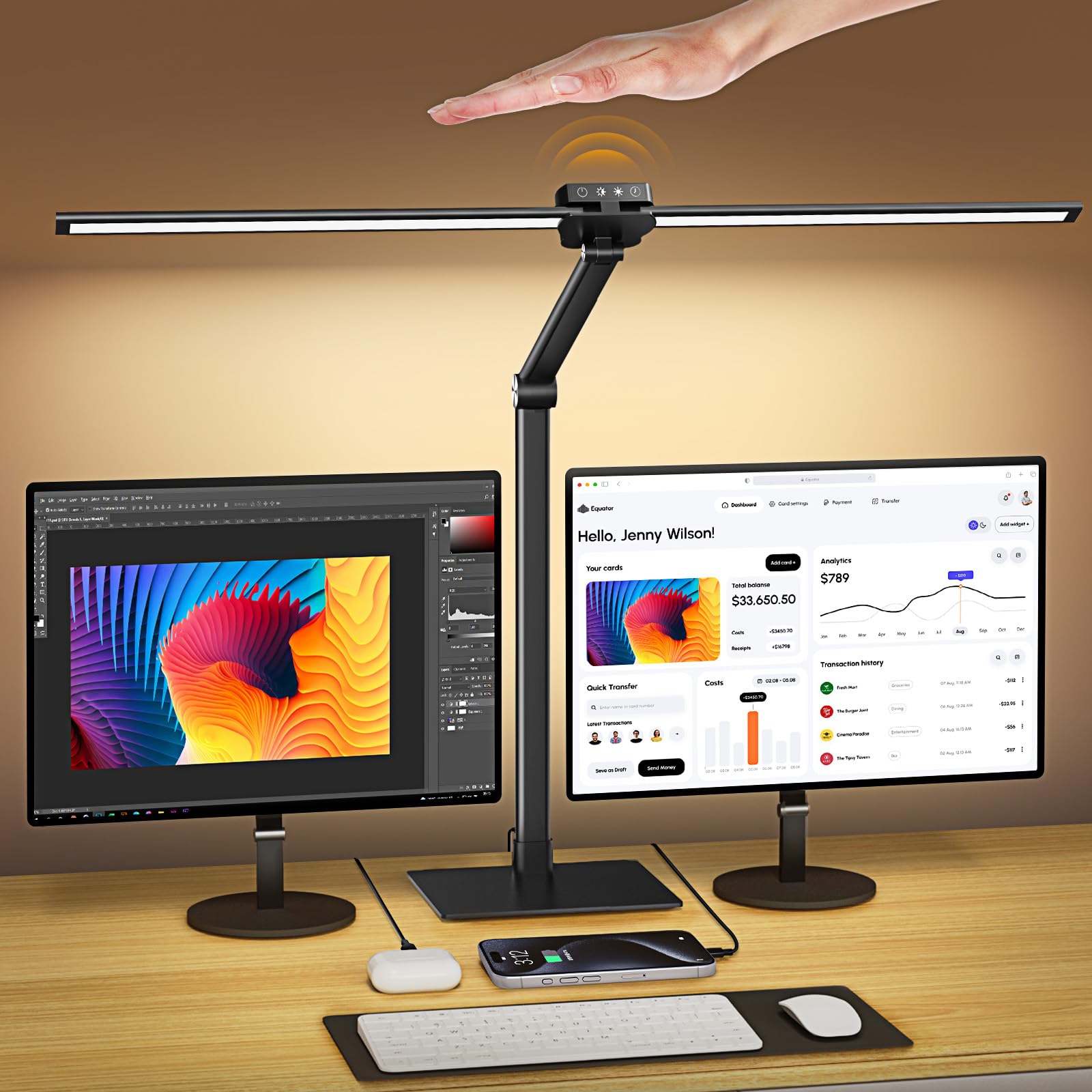 Syrinx Desk Lamp with Base, Eye-Caring Desk Lamps for Home Office with ...