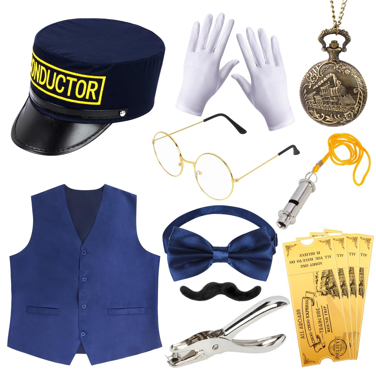 Kyson 21 Pcs Train Conductor Costume Christmas North Pole Express ...