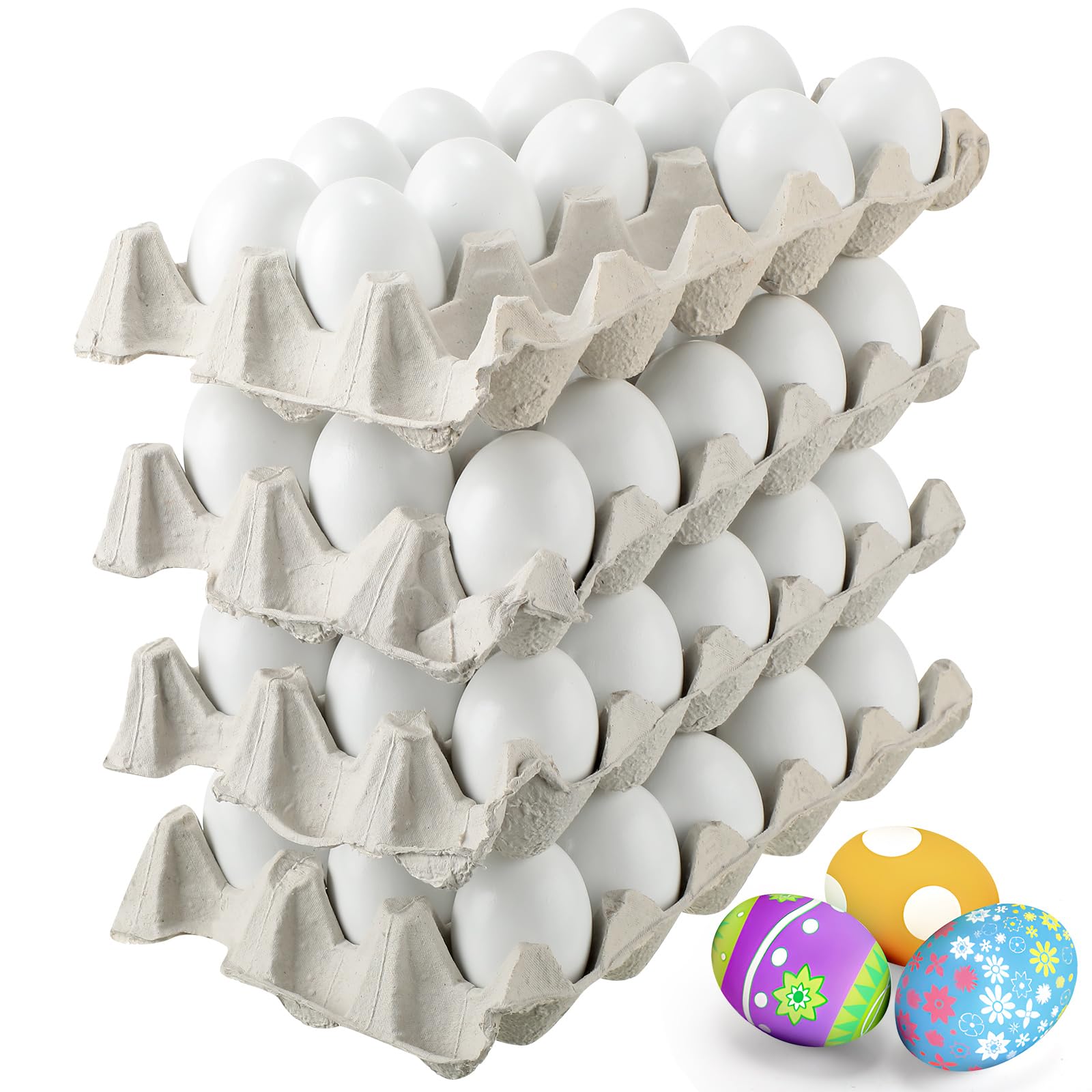 Beeveer 60 Pcs Unpainted Wooden Eggs, Sturdy Easter Eggs with Blank ...
