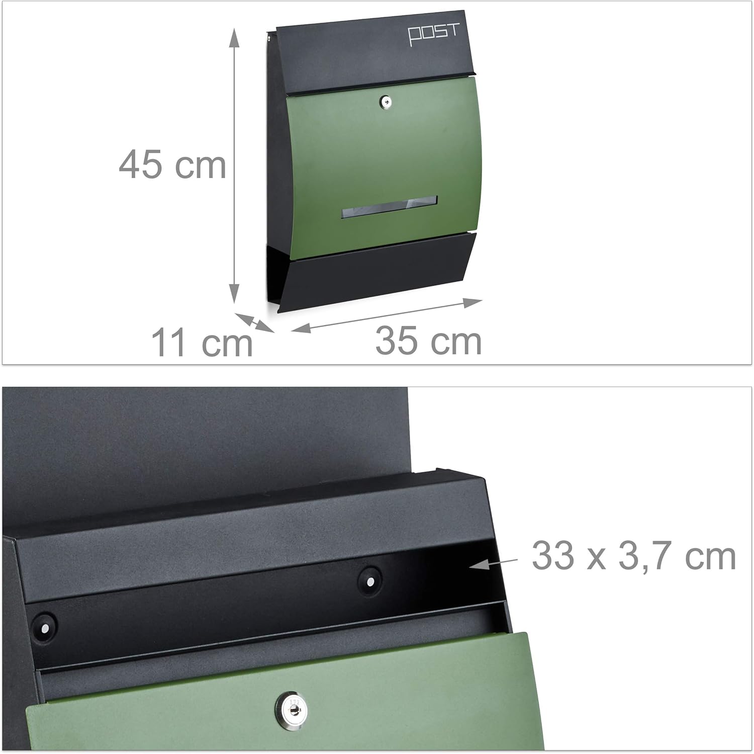 Relaxdays Design Letterbox with Newspaper Slot, Powdercoated, HxWxD: 45 ...