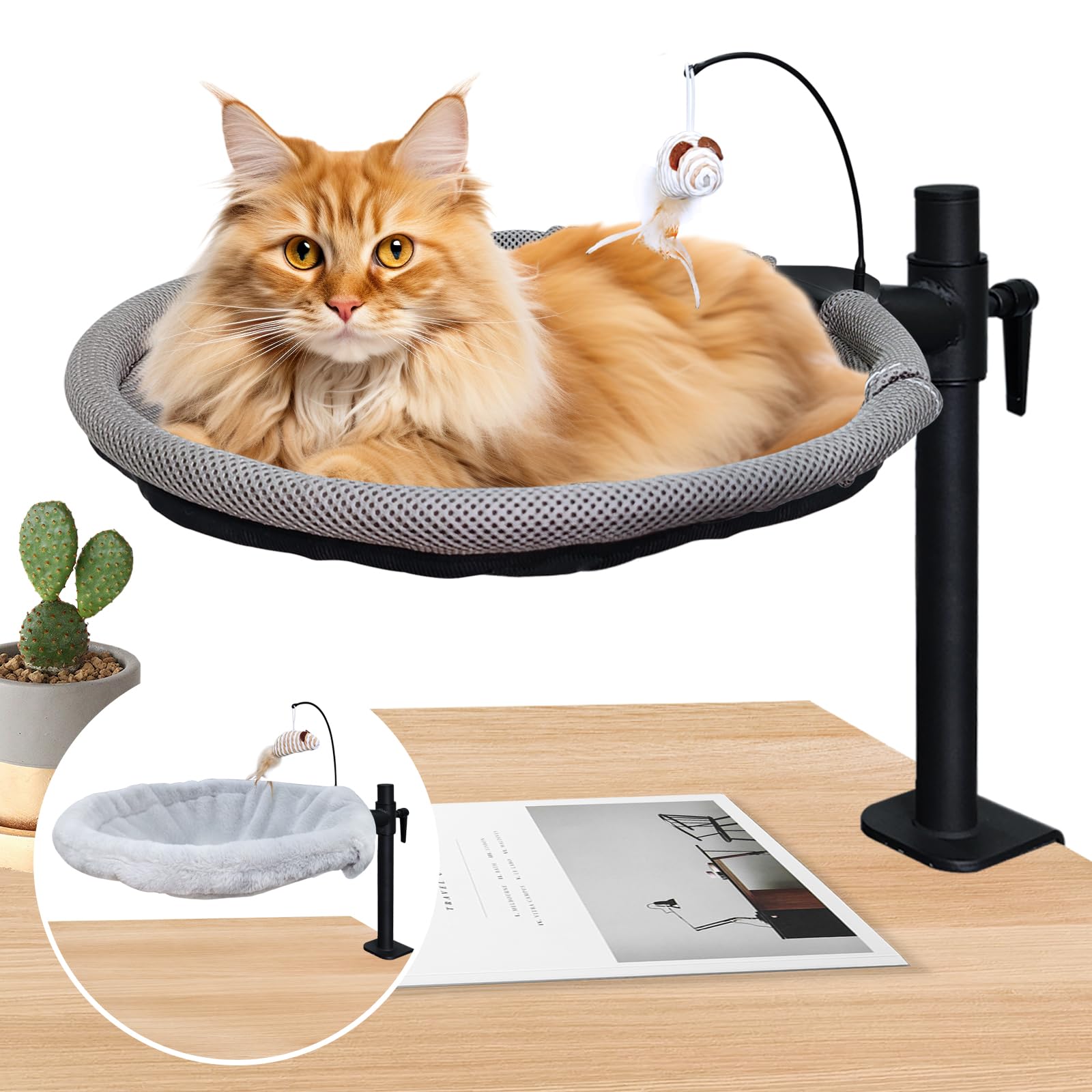 Cat Desk Bed,Cat Desk Perch with Toy,2 Removable Washable All-Season ...