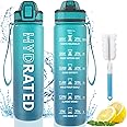 Amazon.com: QLUR Water Bottle with Straw, 32 oz Sports Motivational Water Bottles, 1L Tritan ...