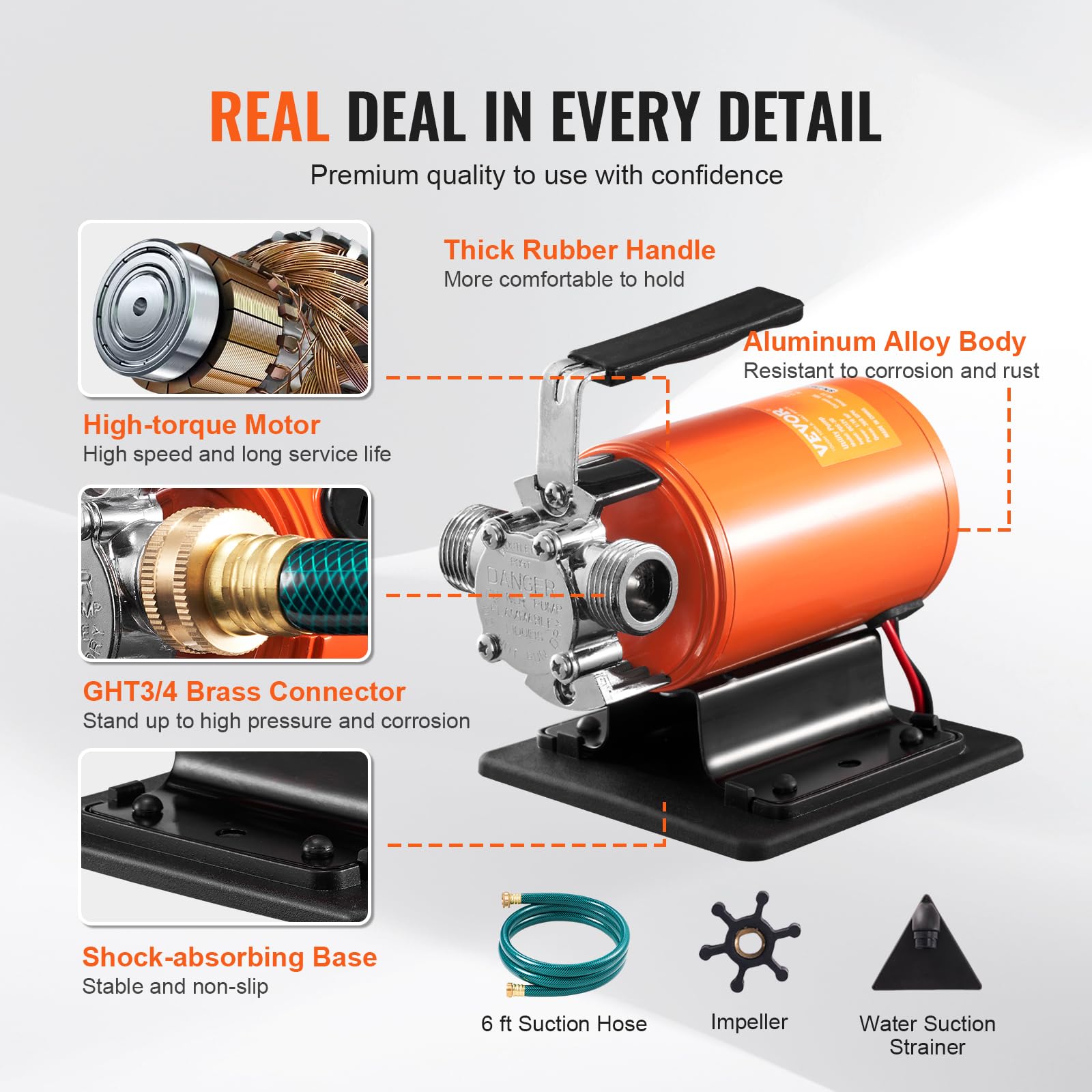 VEVOR Water Transfer Pump 12V, Battery Powered Utility Pump, 360 GPH ...