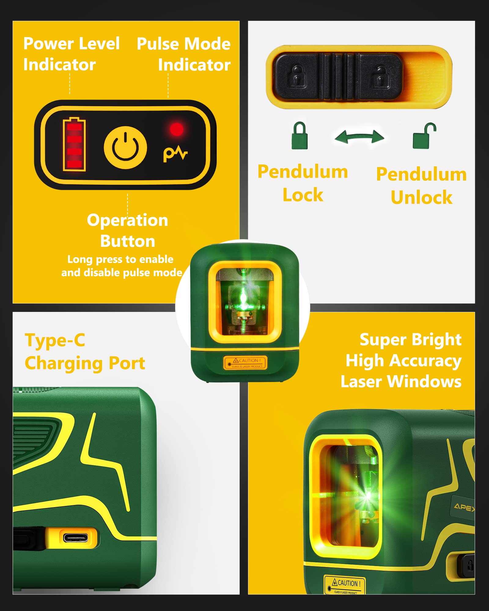 Mua APEXFORGE X1C Cross Line Laser Level, with Rechargeable Battery, 100ft Green Beam, Self ...