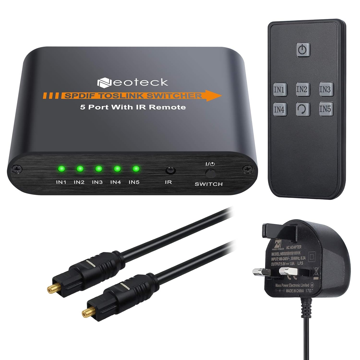 Neoteck SPDIF Toslink Switcher 5 Ports 5x1 Toslink: Amazon.co.uk ...