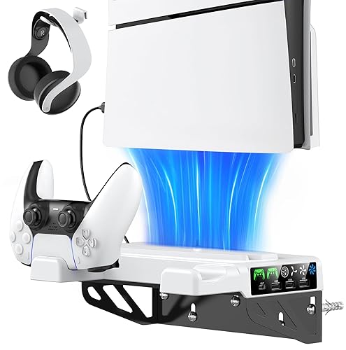 PS5/Slim/Pro Wall Mount Kit with Cooling Fan & Charging Station, PS5 ...