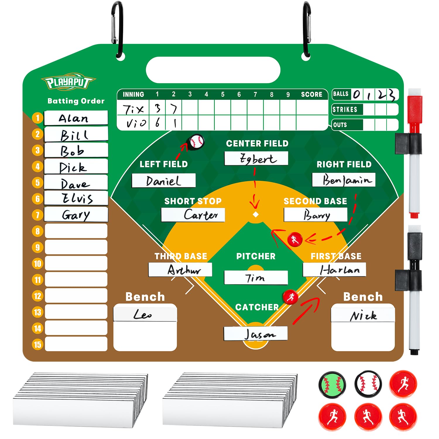 PLAYAPUT Magnetic Baseball Lineup Board, Dry Erase Baseball Clipboard ...