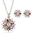 Amazon.com: VONSSY Colorful Snowflake Pendant Necklace Earrings Rose Gold 5A Cubic Zirconia ...