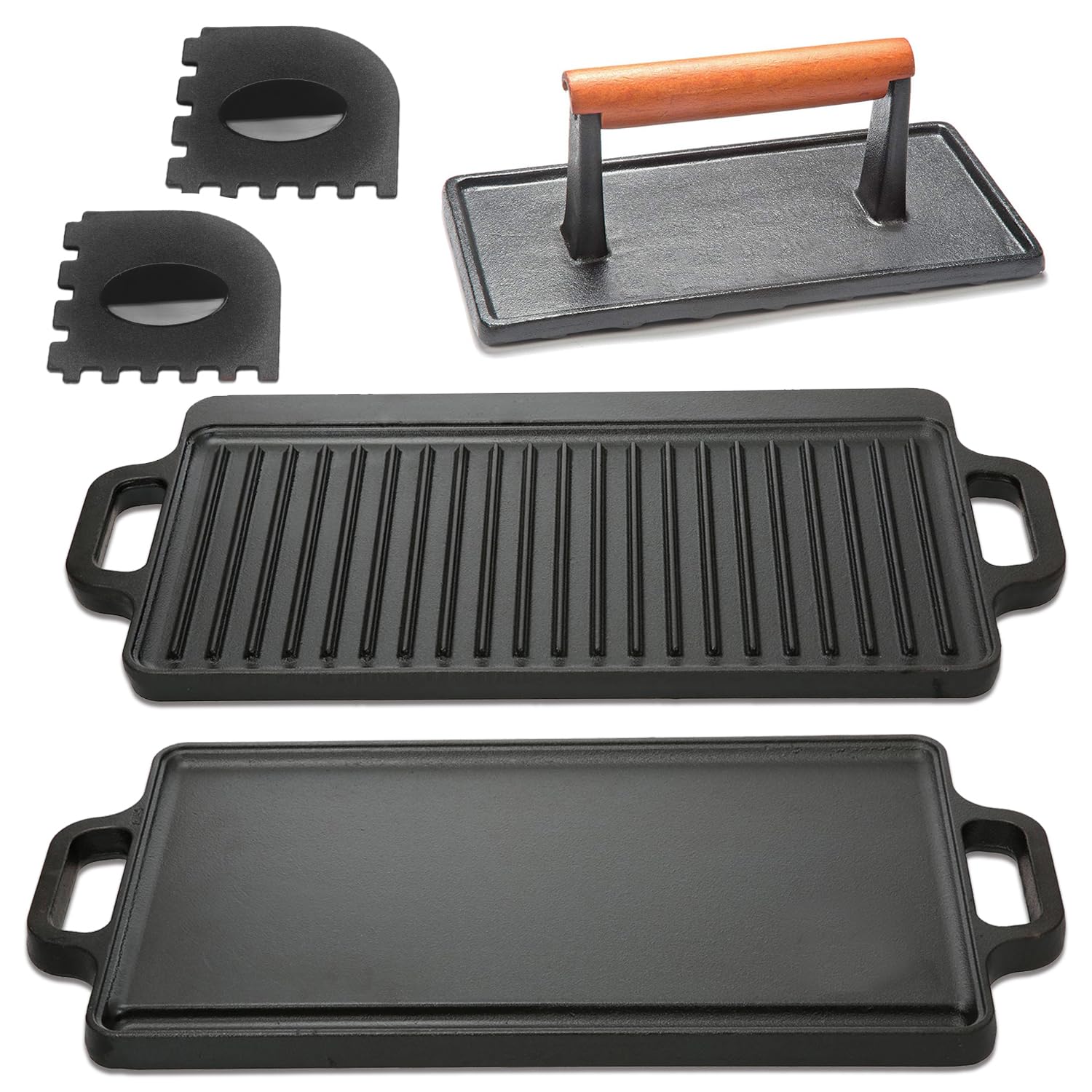Mua Cast Iron Griddle, Plus Cast Iron Grill Press & Pan Scrapers ...