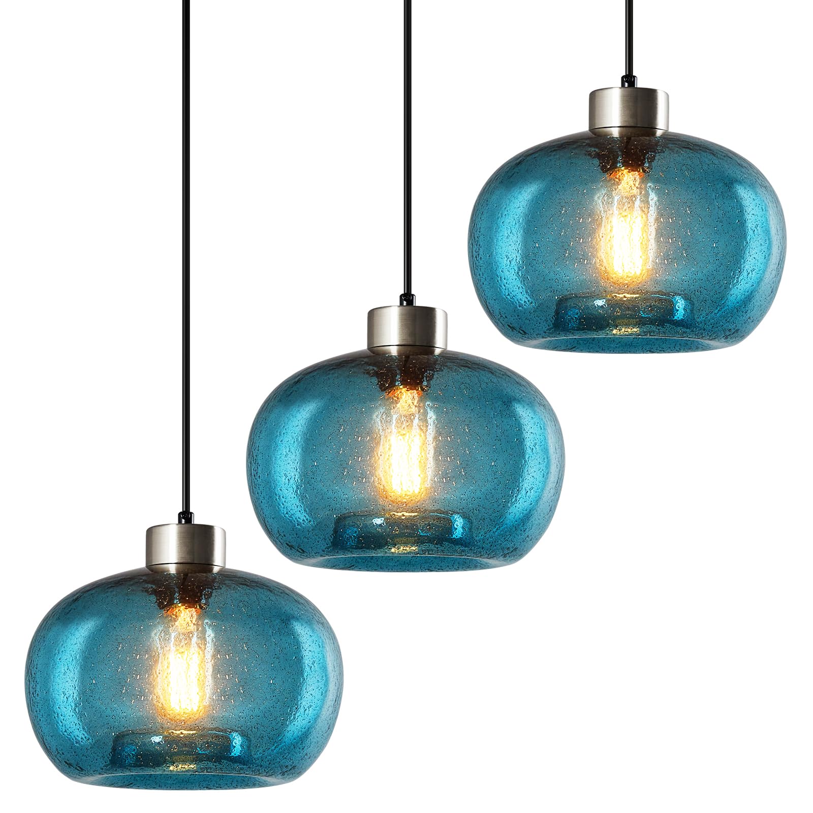 LBSQJ Blown Glass Pendant Lights Kitchen Island Modern Brushed Nickel ...