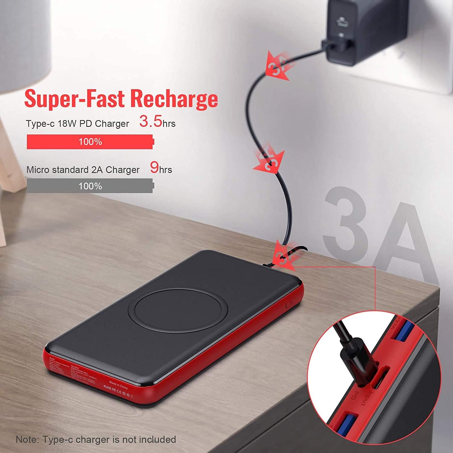 Wireless Power Bank 26800mAh [Red & Black Design] – Feob 10W Wireless ...