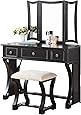 Amazon.com - Poundex Bobkona Edna Vanity Set with Stool, Black