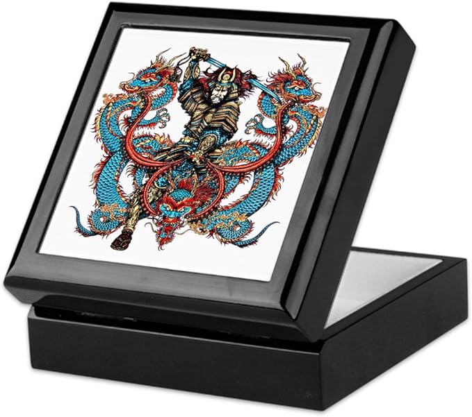 Amazon.com : Keepsake Box Black Japanese Samurai with Dragons ...