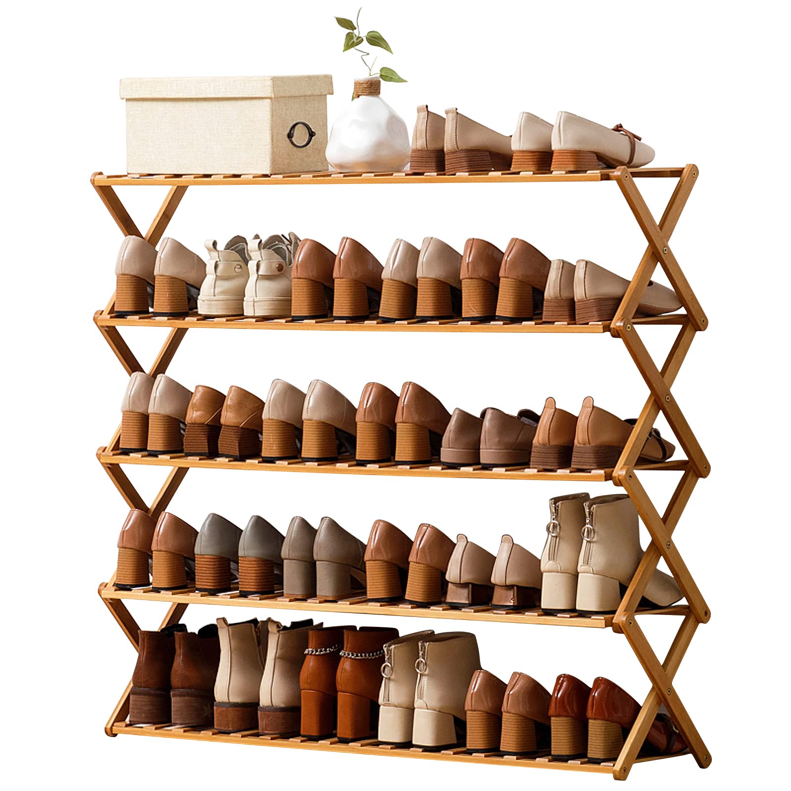 Choclaif Free Standing Shoe Racks for Closet, Shoe Shelf Bamboo Shoe ...