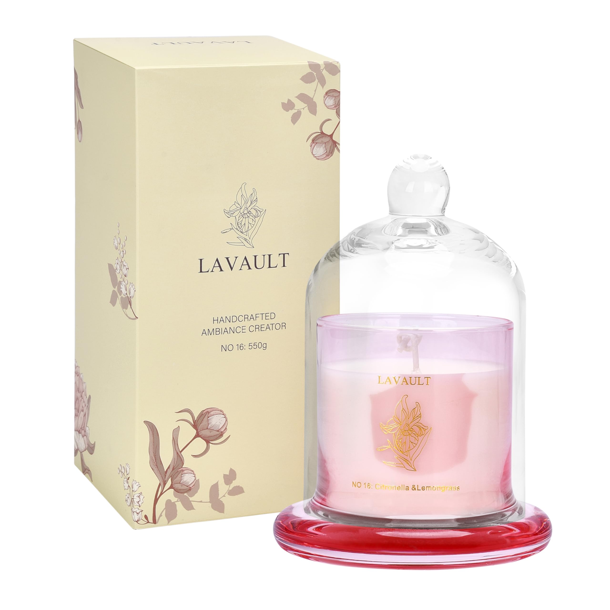 Lavault Scented Jar Candle with Lid - Glass Dome Candles - Long Burning, Natural Aromatherapy ...