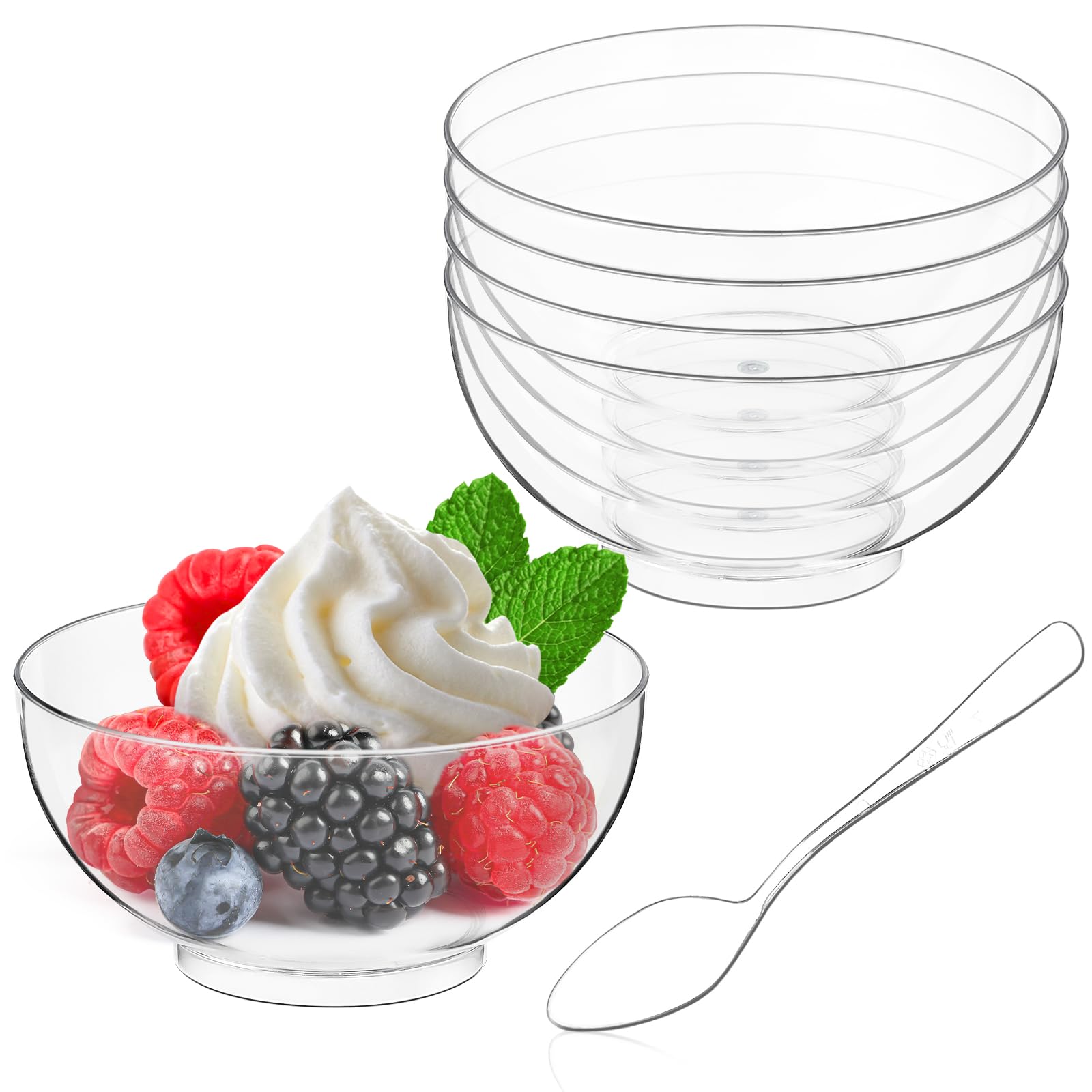 Qeirudu 50 Pack 3 oz Mini Dessert Cups with Spoons, Clear Small Round ...