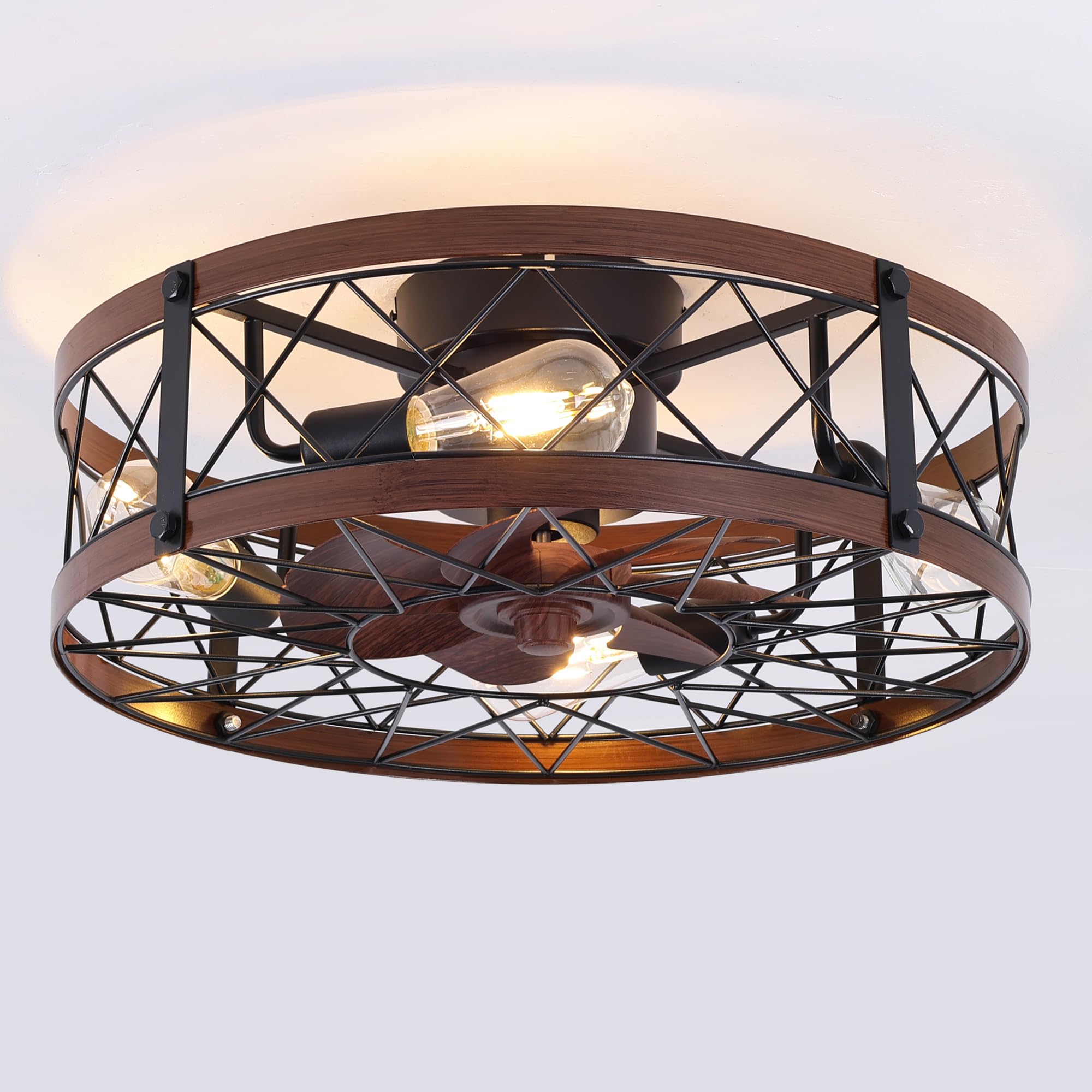 REDSTAR Caged Ceiling Fan with Lights, 20" Small Flush Mount Cage ...