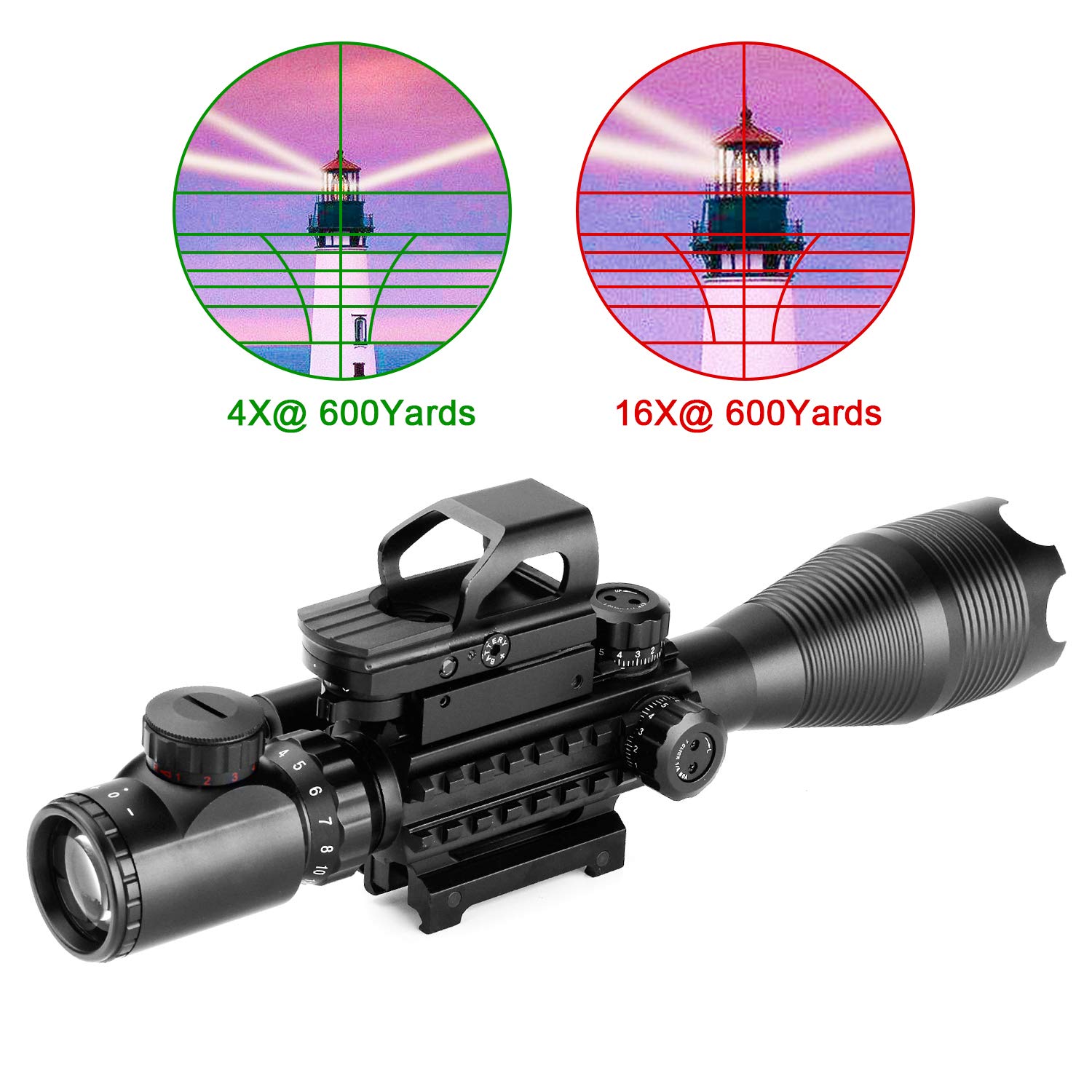 UUQ 4 16x50 Tactical Rifle Scope Red Green Illuminated Range Finder