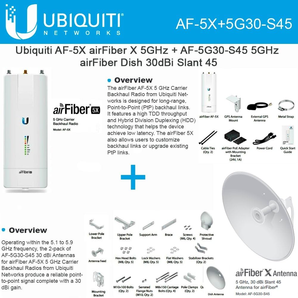 Amazon.com: Ubiquiti AF-5X airFiber X 5GHz + AF-5G30-S45 5GHz airFiber ...