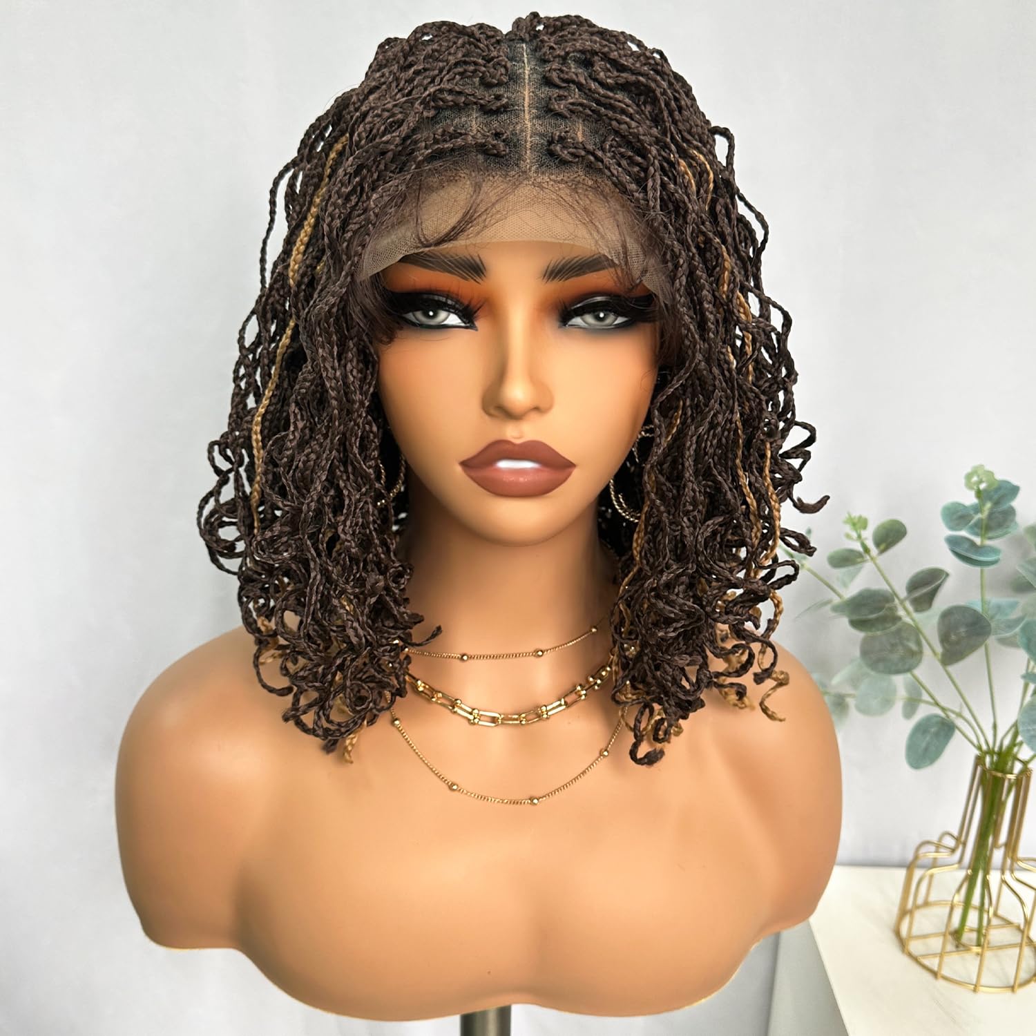 SOKU Short Goddess Box Braided Wigs for Black Women 14 Inch 4x4 Mini ...