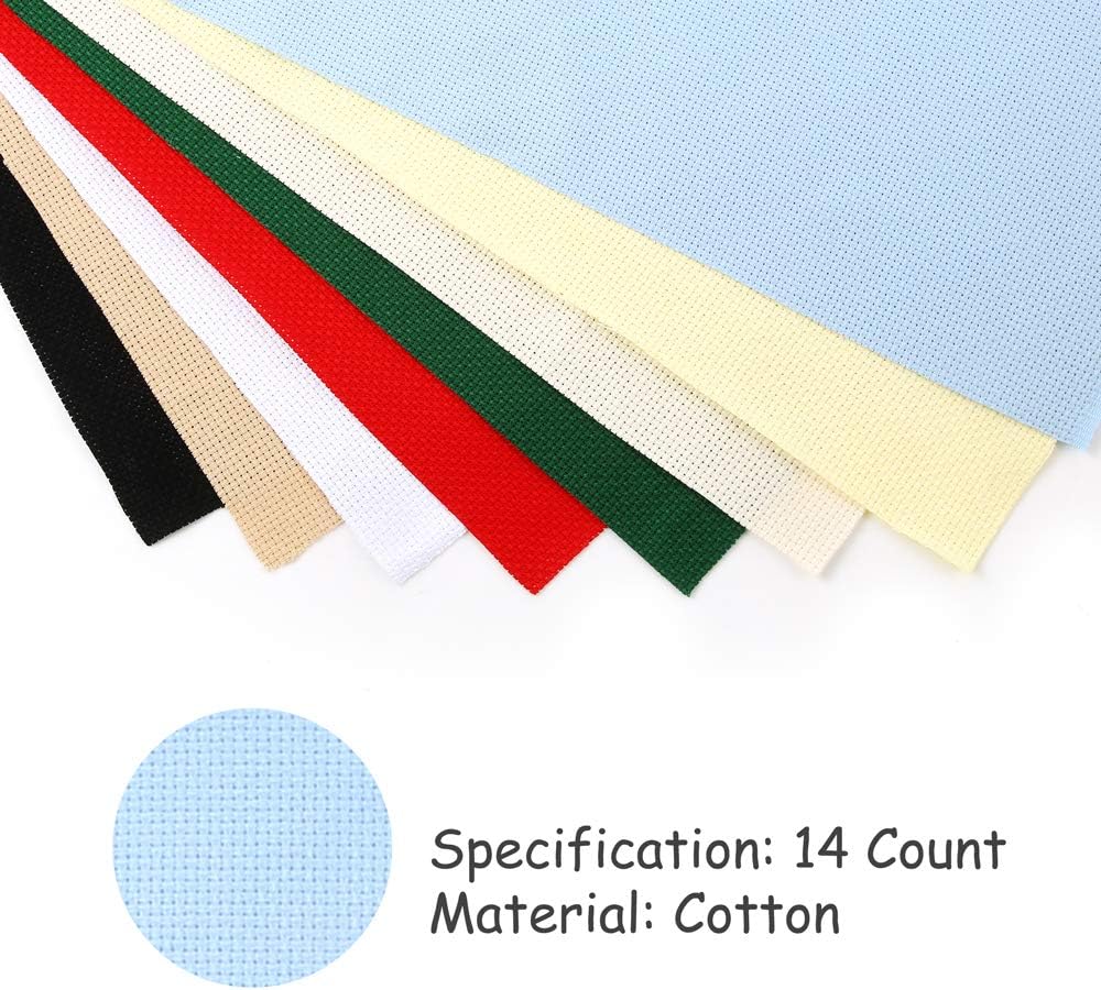 Caydo 8 Pieces 8 Color 14 Count Cross Stitch Fabric Classic Reserve ...