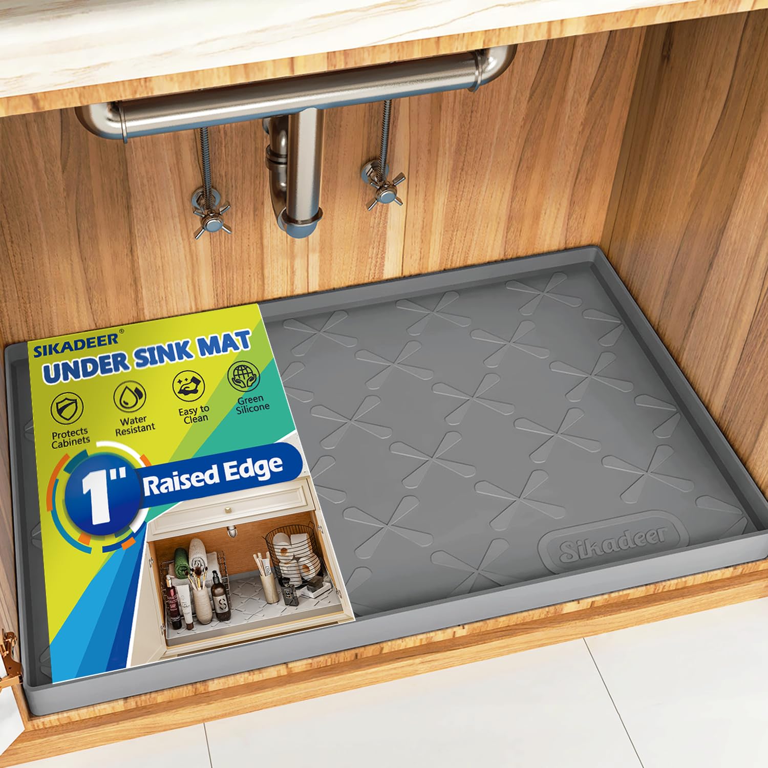 SIKADEER Thicken Under Sink Mat 28" x 19", Waterproof Food-Grade ...
