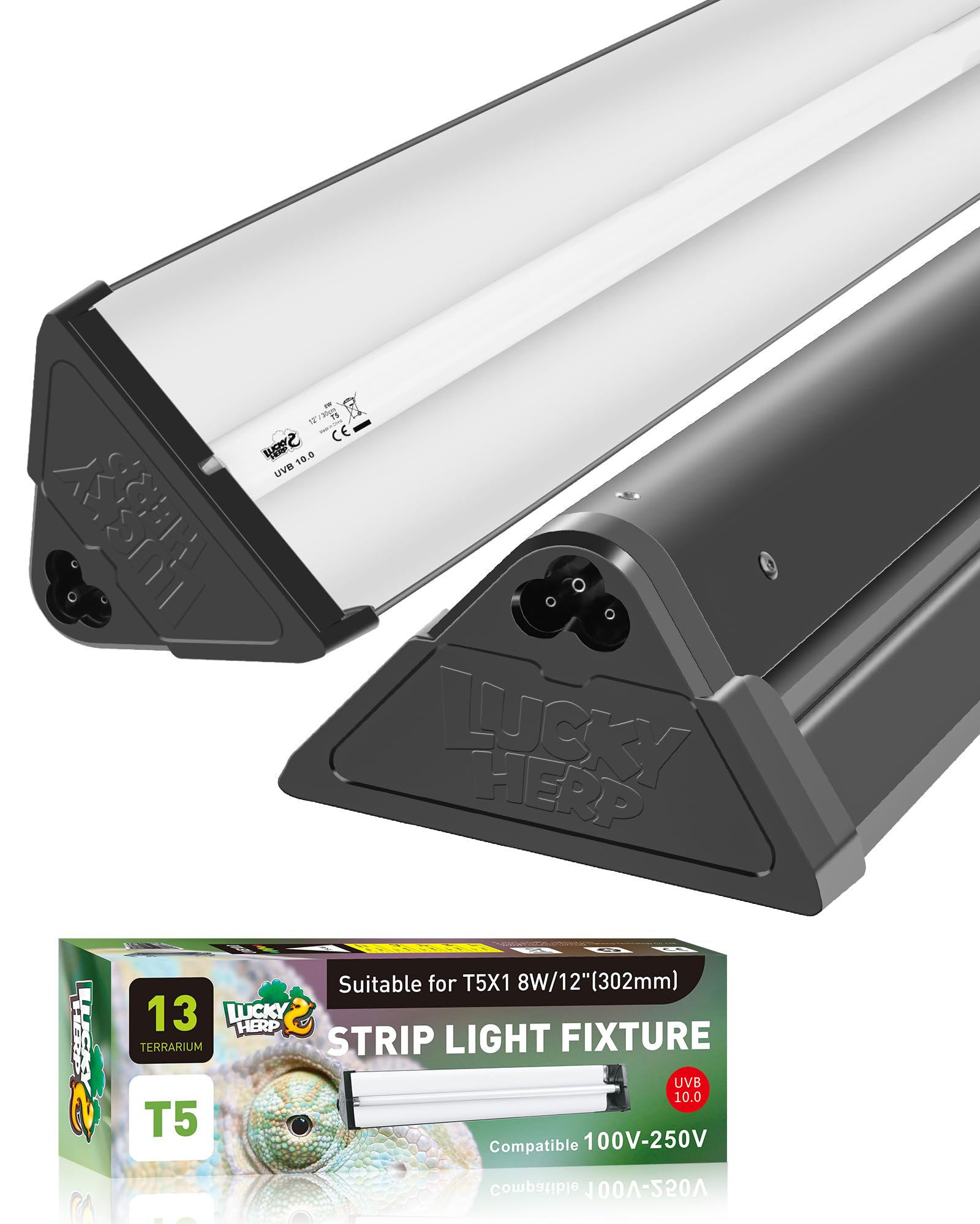 LUCKY HERP T5 Reptile Light Fixture Combo Kit 8W (New Upgrade), Desert UVB 10.0 12" Fluorescent ...