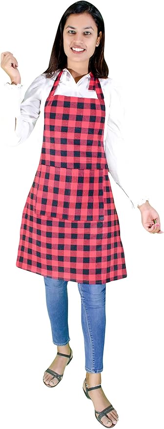 Buy GLUN Waterproof Full Size Unisex Kitchen Checkered Apron with 2 Big ...