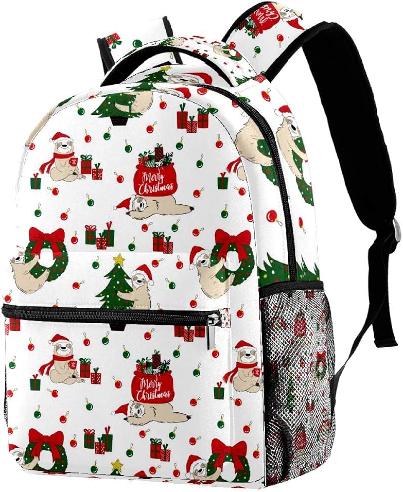 Students Backpack Christmas Sloth Santa Claus with Presents Casual ...