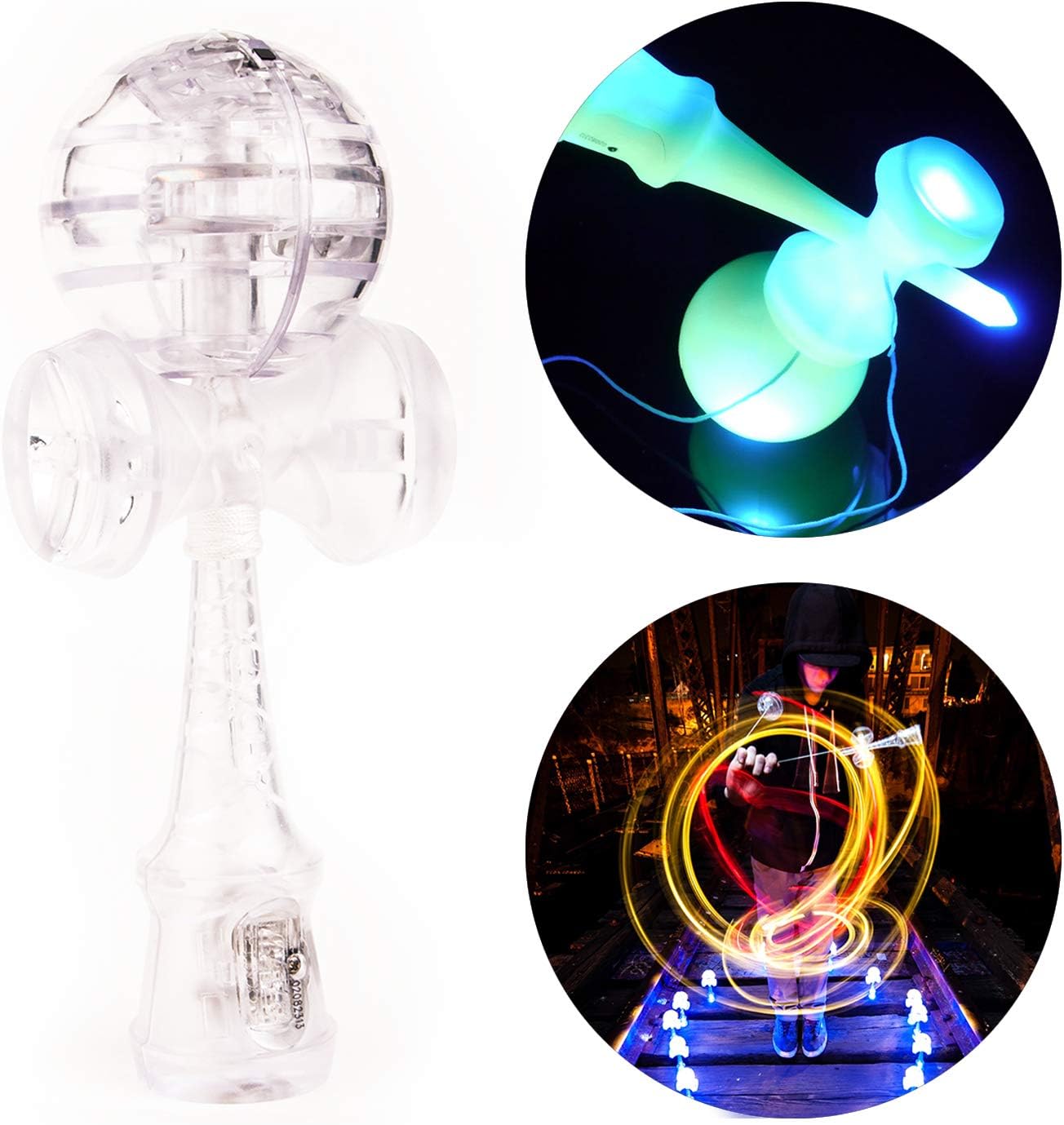 YOYO FACTORY Catchy LED Kendama – Light Up / Glow – Clear White ...