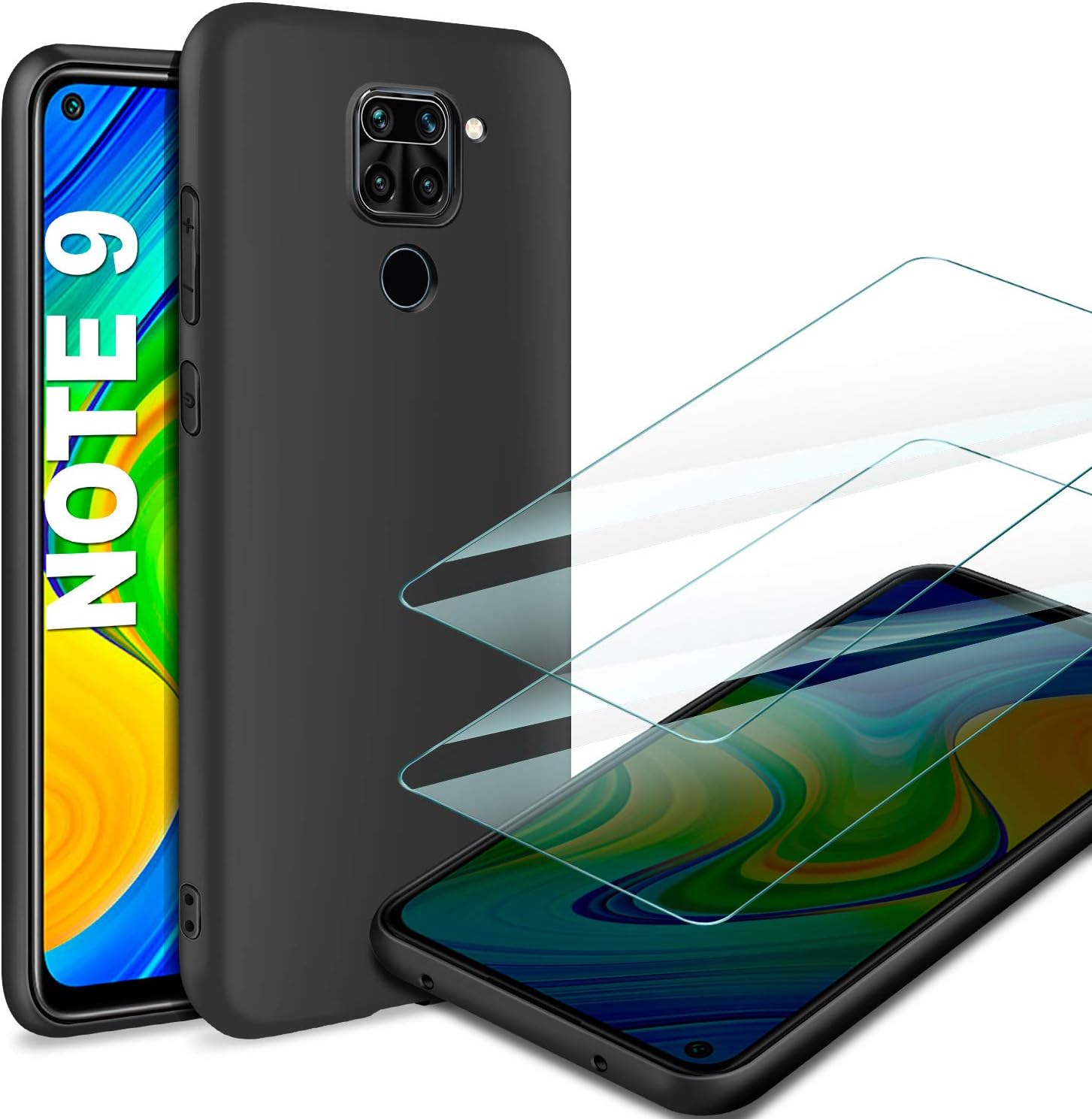 AROYI Coque Xiaomi Redmi Note 9 & 2 Verre Trempé écran Protecteur, Noir ...