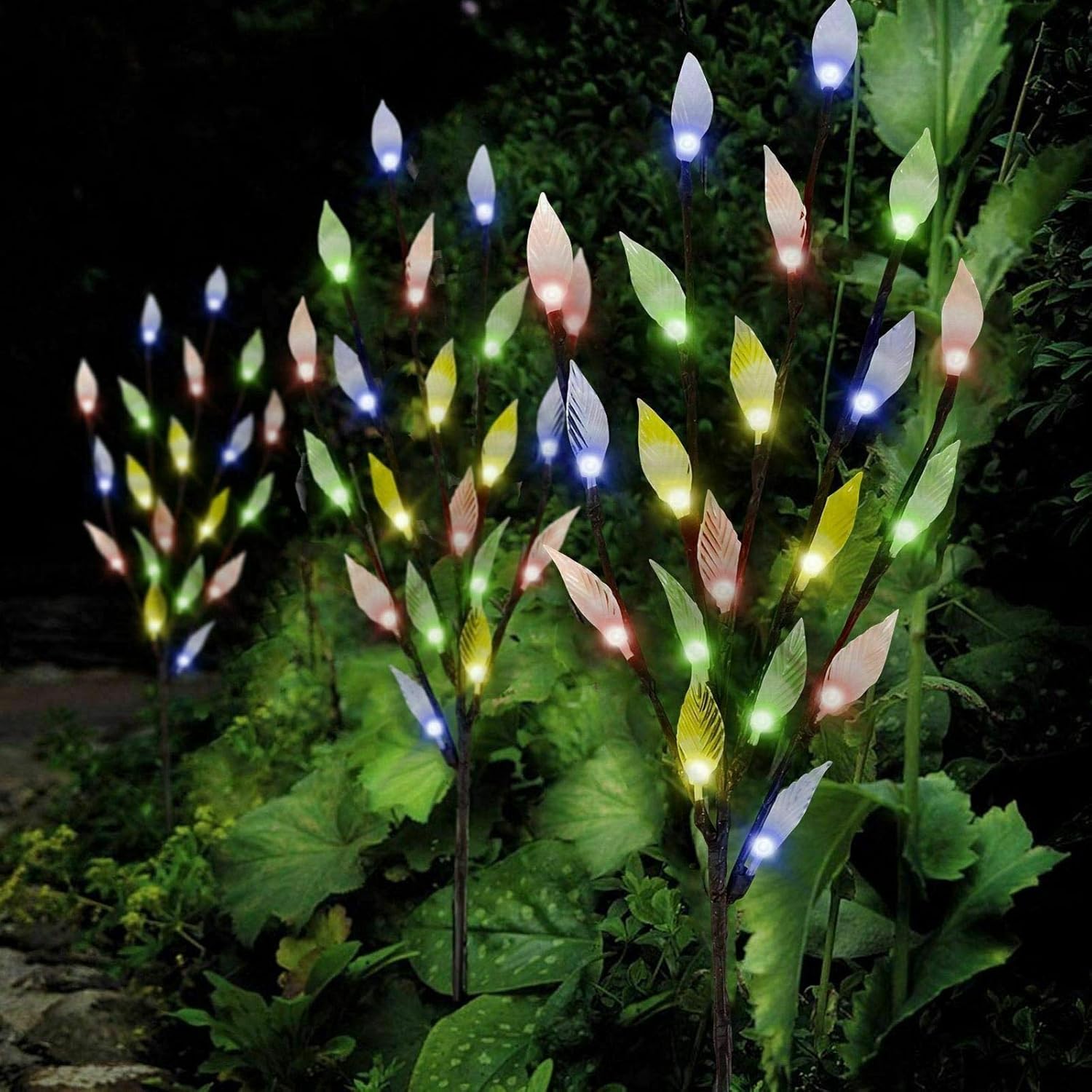 Y-H Set of 3-Solar Powered Led Branch Tree Twig Leaf Multicoloured ...