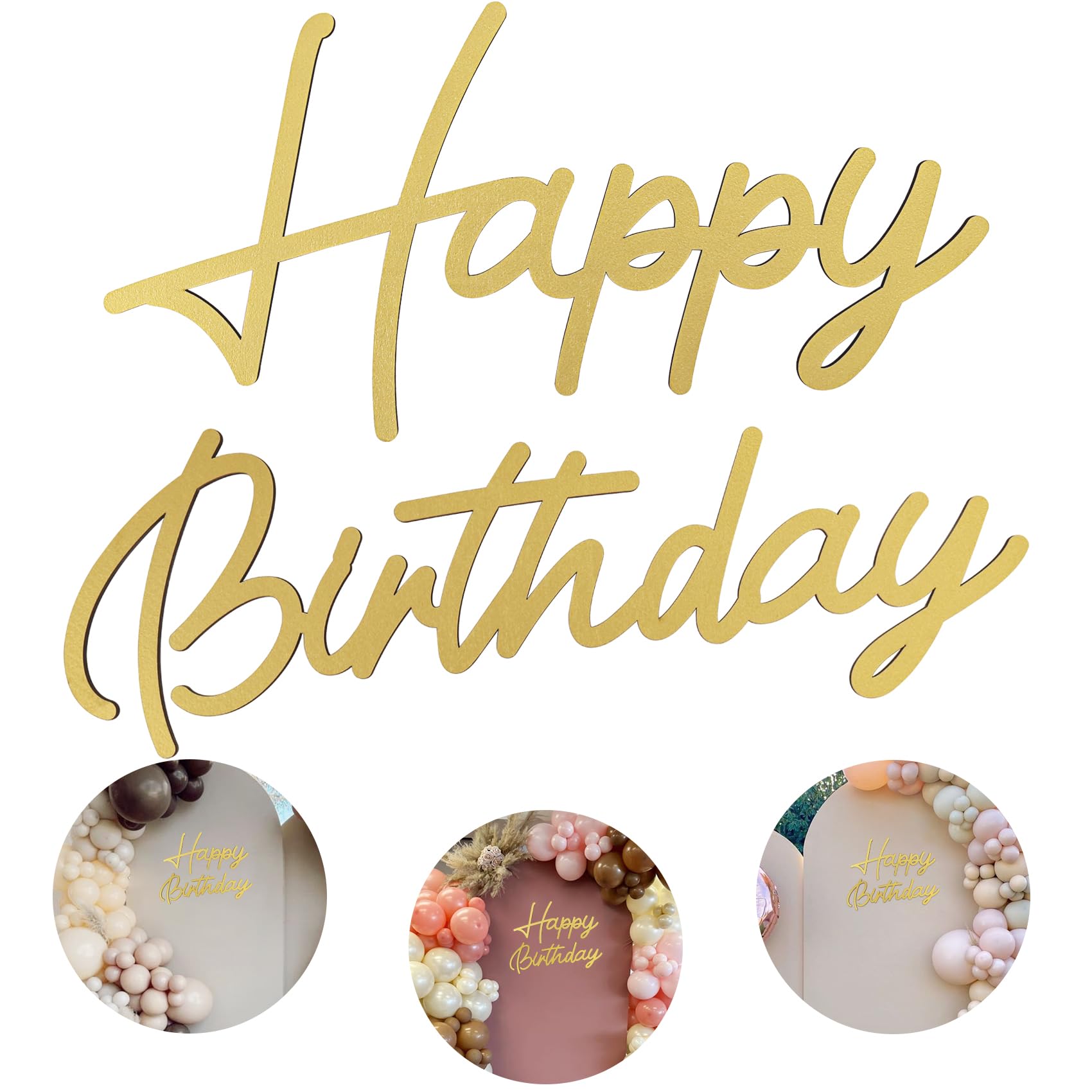 JALANCY Happy Birthday Wooden Sign with Gold Painted Cutout Wooden ...