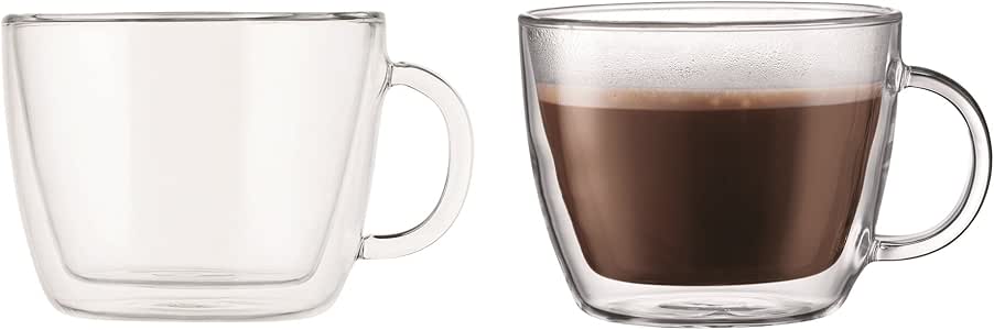 Bodum Bistro Double-Wall Insulated Glass Cafe Latte Mug, Set of 2 ...