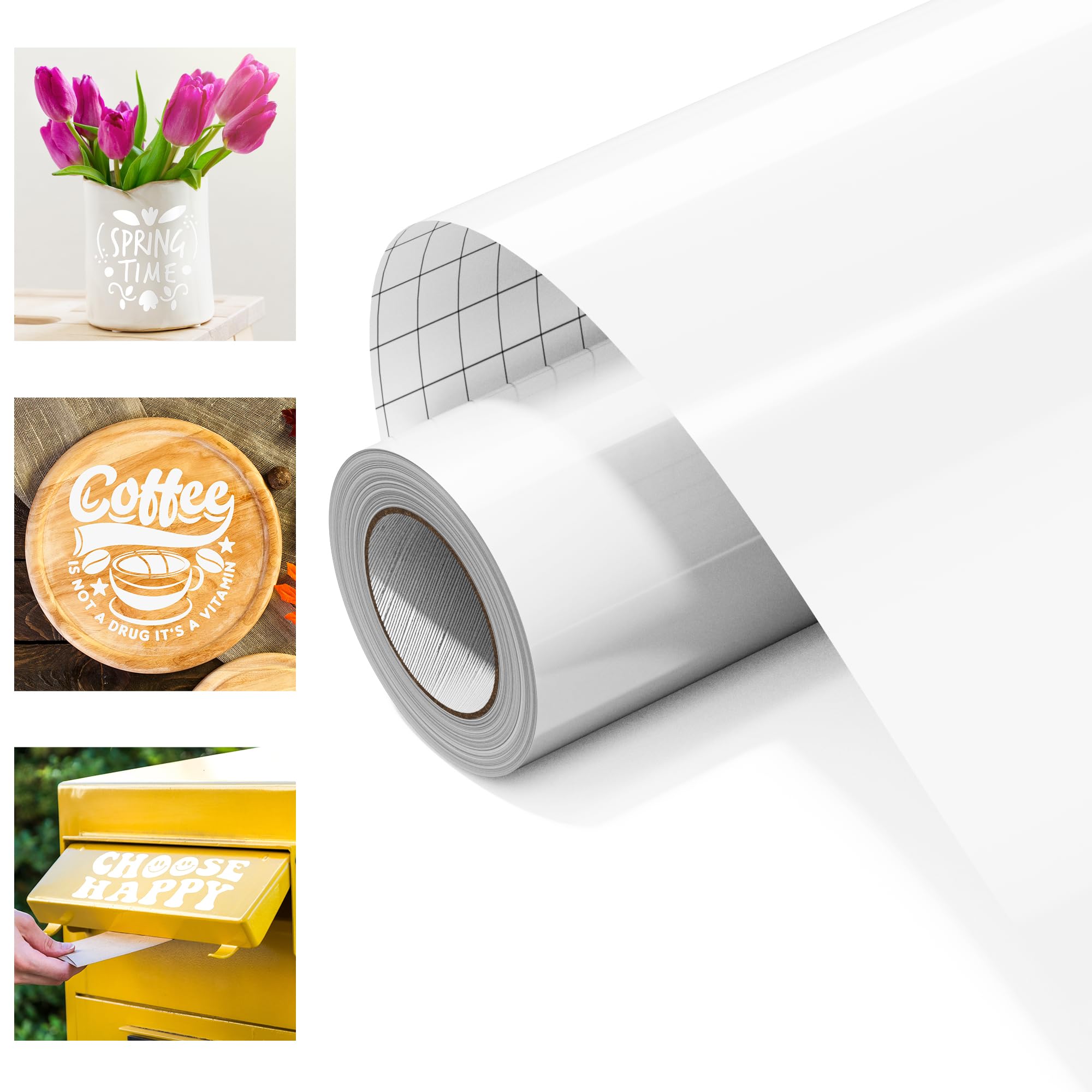 White Permanent Vinyl 12" x 10ft Roll, Glossy Adhesive Vinyl for All ...