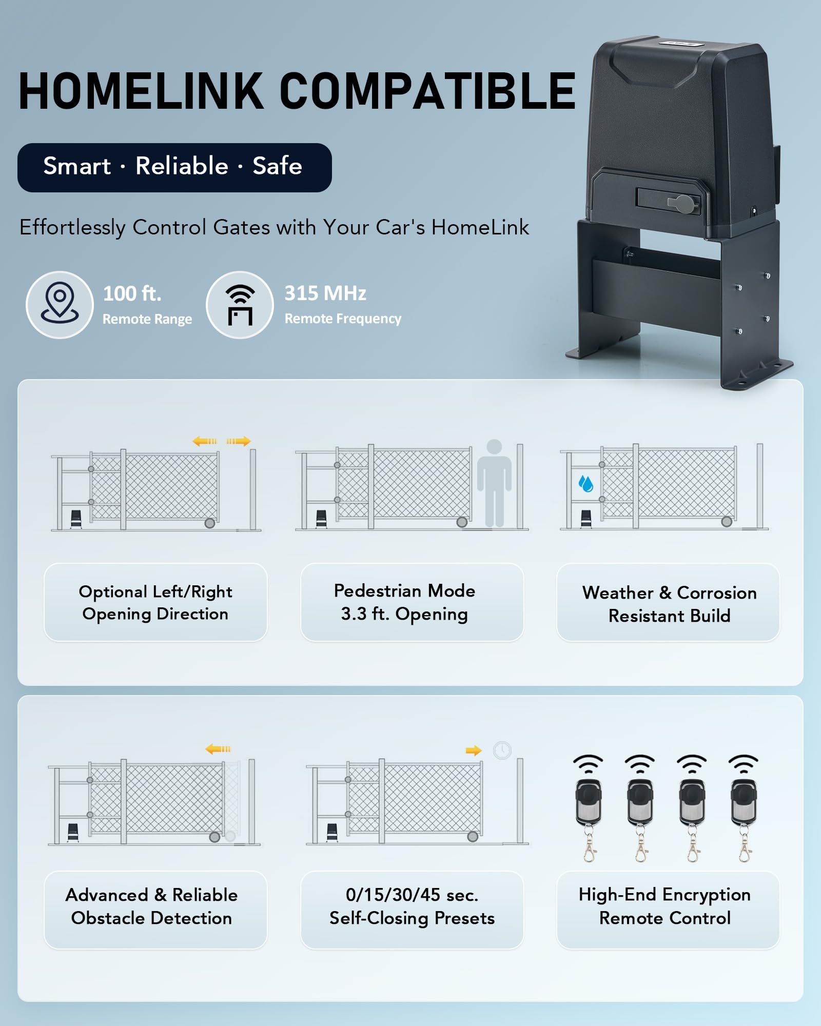 CO-Z Automatic Gate Opener, HomeLink Compatible Sliding Gate Opener For ...