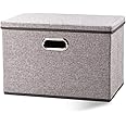 Prandom Large Foldable Storage Bin with Lid [1-Pack] Linen Fabric ...