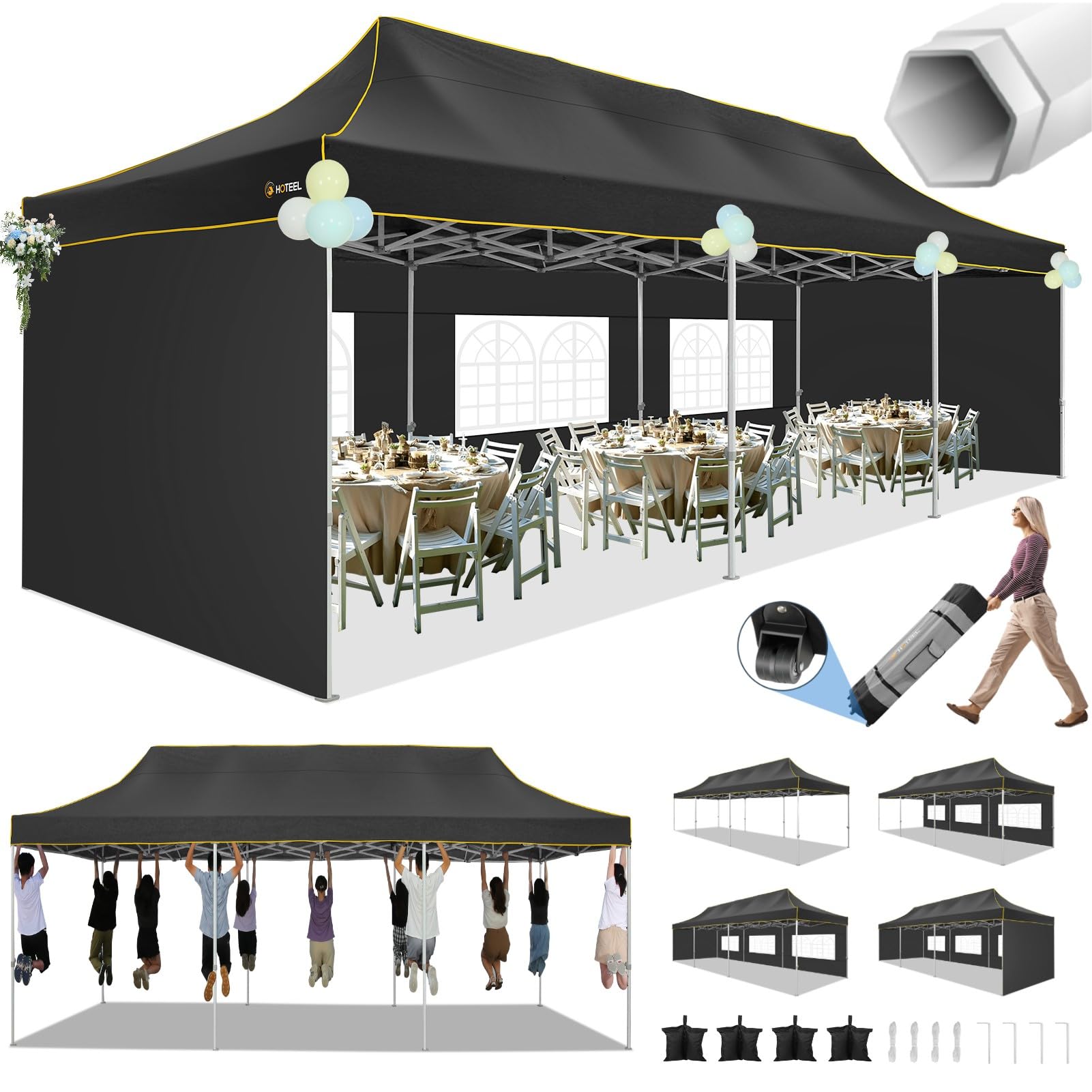 HOTEEL Tents for Parties 10x30 Heavy Duty Pop Up Canopy Tent with 5 ...