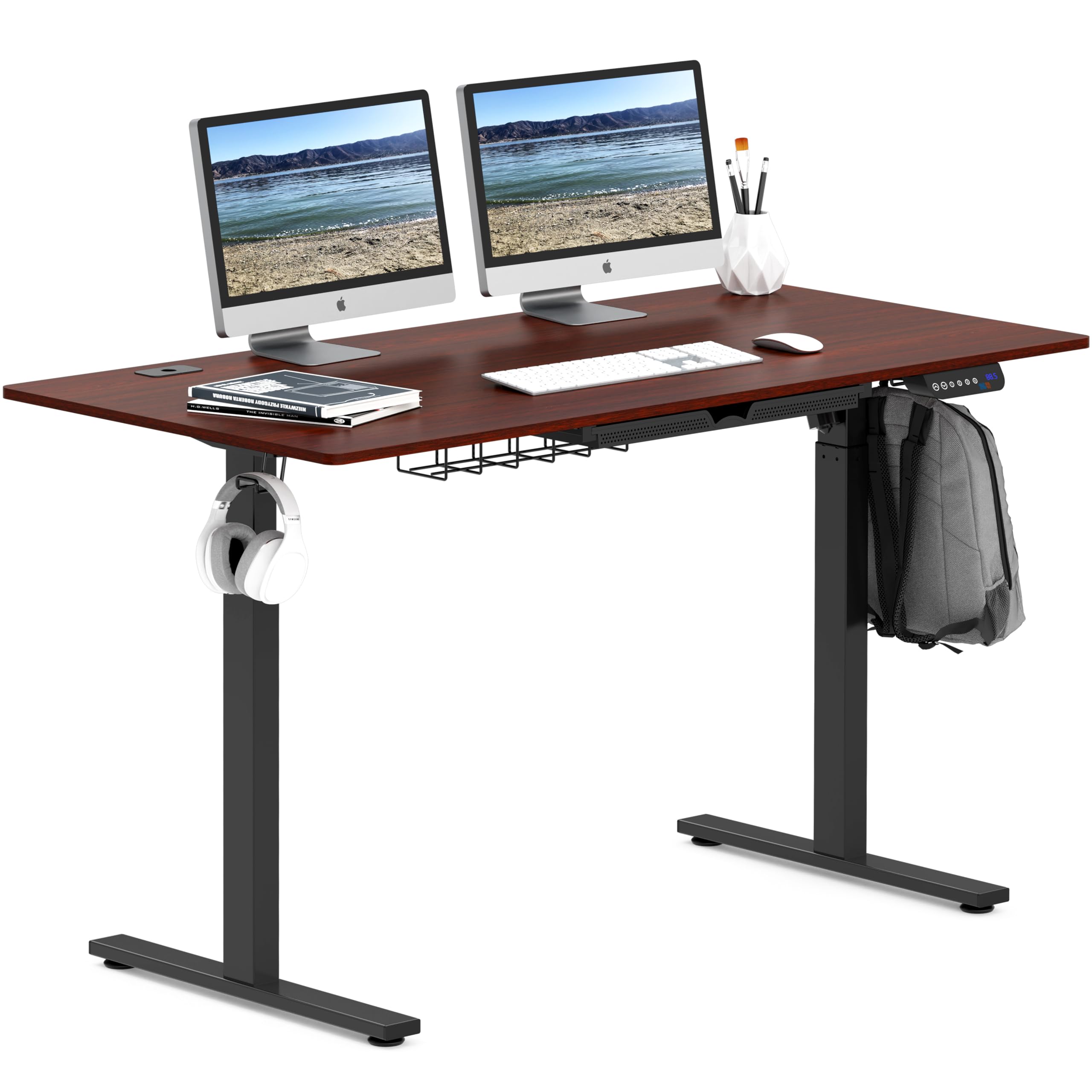 SHW 55-Inch Large Electric Height Adjustable Standing Desk, 55 x 28 ...