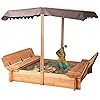 BIRASIL Wood Sandbox with Cover, Sand Box with 2 Bench Seats for Aged 3 ...
