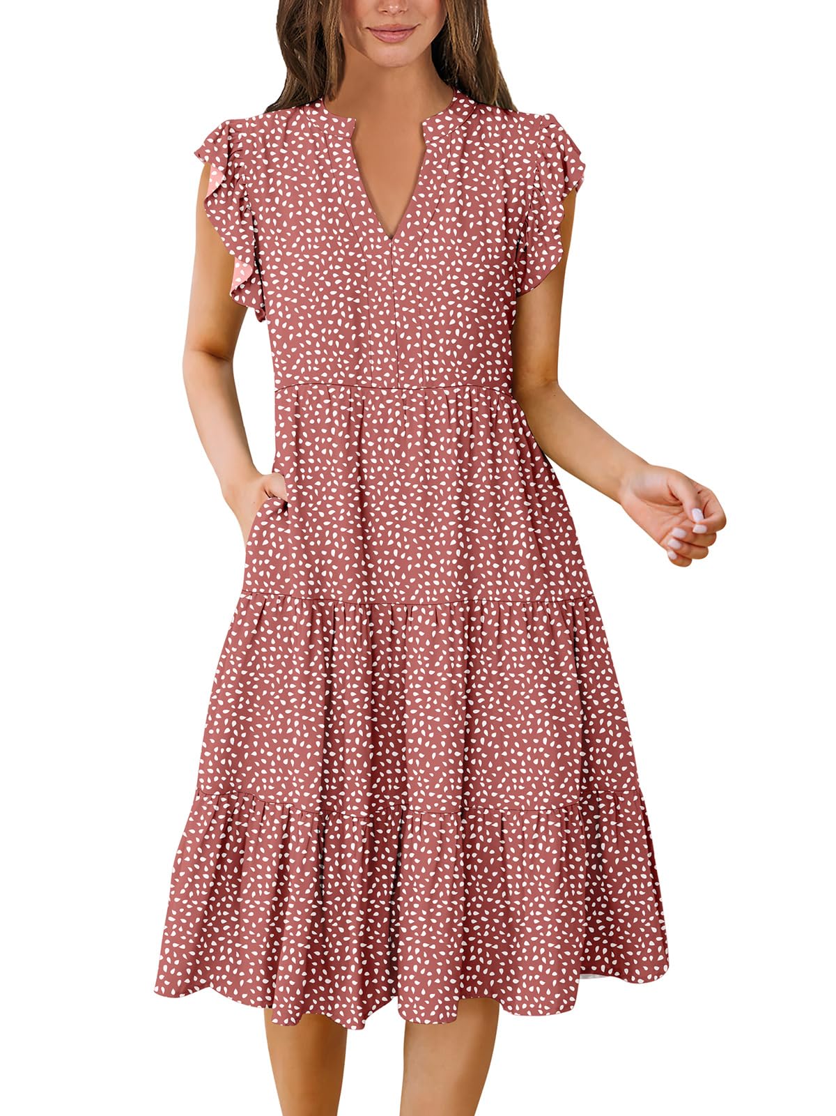 ANRABESS Womens Summer Ruffle Sleeve V Neck Floral Print Midi Dress ...