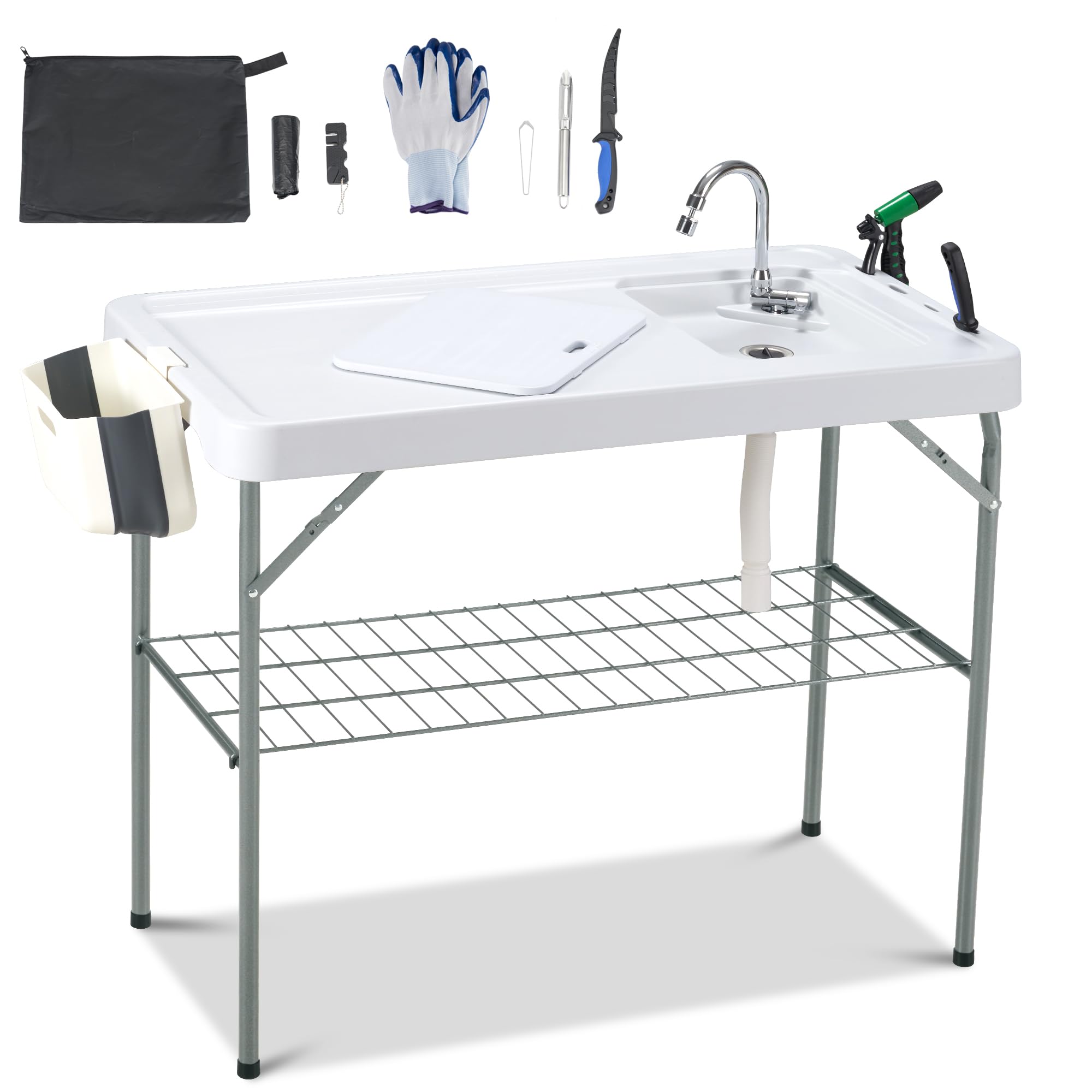 Dragosum Outdoor Sink Fish Cleaning Table Portable Camping Table with ...