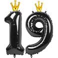 Amazon.com: Black Number 19 Balloon 40 in, 19 Number Balloon, 19th ...