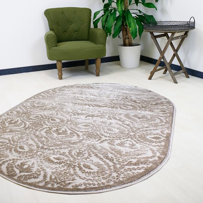mynes Home Teppich Oval Beige Versace Ornamente Designer Wohnzimmer ...