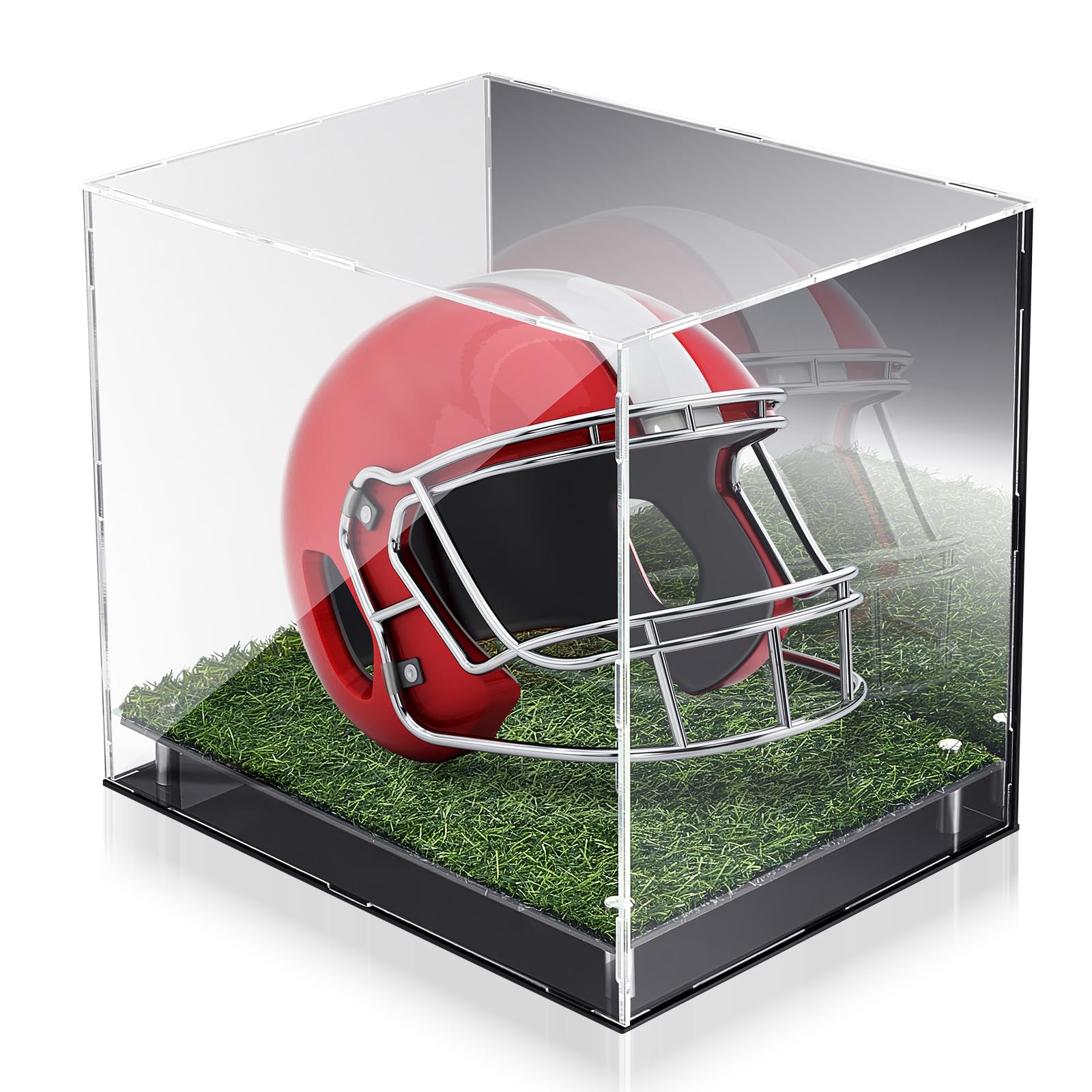 Kigley Acrylic Football Helmet Display Case with Turf Grass 14.5 x 11 x ...