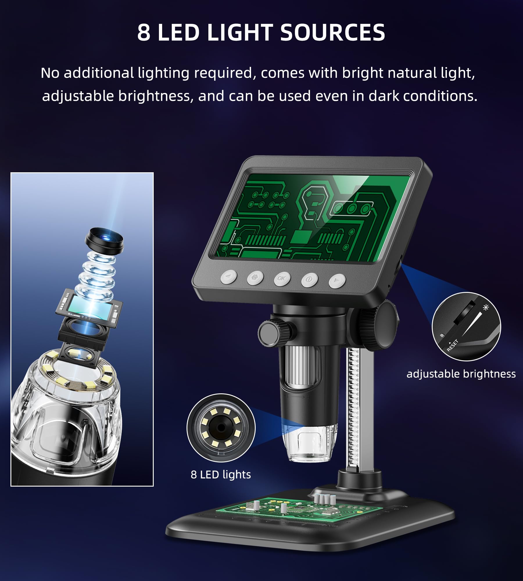 Digital LED Microscope 4.3-inch IPS HD Color Large Screen, 50x-1000x 2 ...