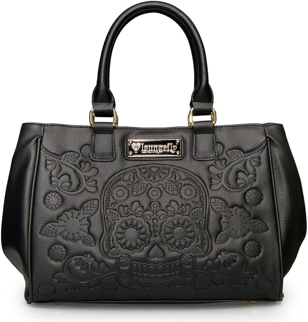 Amazon.com: Loungefly Black Embossed Sugar Skull Fashion Tote Bag: Shoes