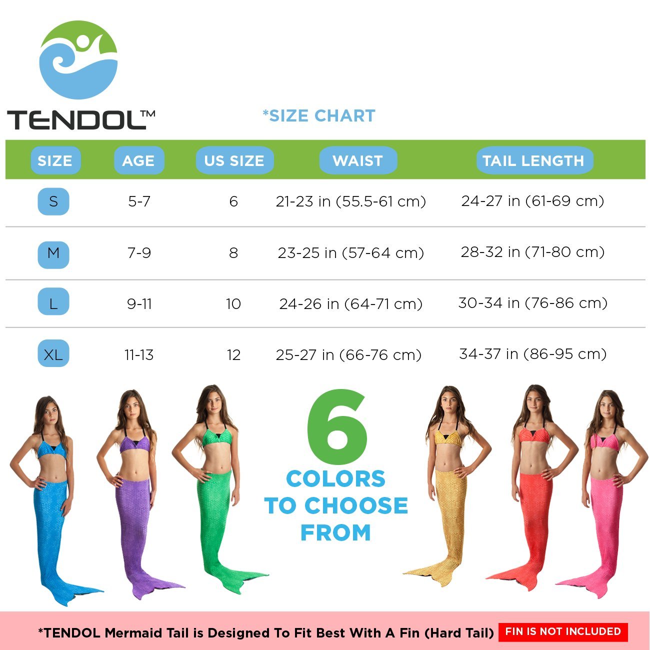 Tendol 3 Pc Swimming Mermaid Tail, Monofin Compatible, For Children ...